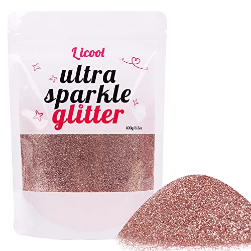 Holographic Fine Glitter, 100g/3.5oz Extra Fine Glitters Powder Packs for Resin, Craft Glitter for Tumblers Candle Slime Making, Festival Body Face Eyeshadow Nail Glitter (Rose Gold)