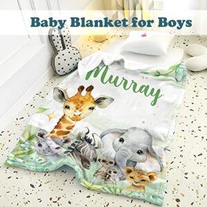 UJDUYSD Personalized Baby Blanket for Boys, Custom Baby Blanket with Name Super Soft Personalized Name Blankets for Kids, Custom Animals Blanket for Infant Toddler, Baby Gift Blanket for Birthday