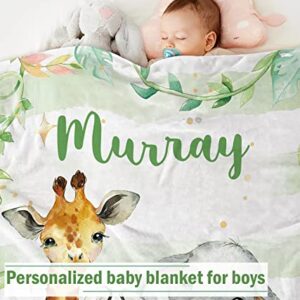 UJDUYSD Personalized Baby Blanket for Boys, Custom Baby Blanket with Name Super Soft Personalized Name Blankets for Kids, Custom Animals Blanket for Infant Toddler, Baby Gift Blanket for Birthday