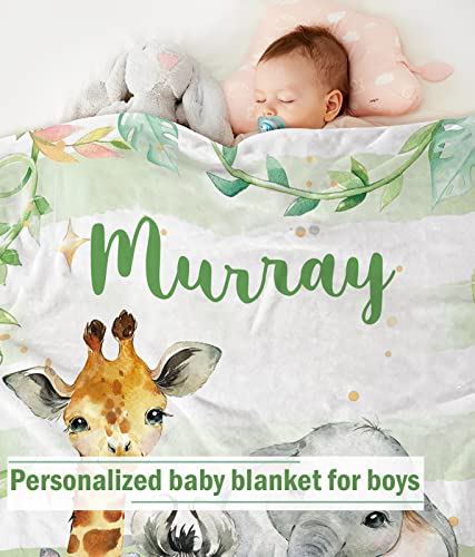 UJDUYSD Personalized Baby Blanket for Boys, Custom Baby Blanket with Name Super Soft Personalized Name Blankets for Kids, Custom Animals Blanket for Infant Toddler, Baby Gift Blanket for Birthday