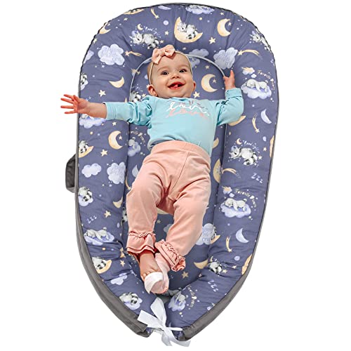 Hiseeme Baby nest Pillow for co-Sleeping，Baby Lounger for Newborn with Pillow，Breathable Natural 100% Cotton Portable Adjustable Newborn Essentials, Baby Nest Sleeper (Midnight Purple)