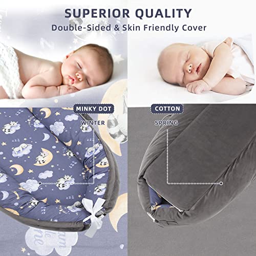 Hiseeme Baby nest Pillow for co-Sleeping，Baby Lounger for Newborn with Pillow，Breathable Natural 100% Cotton Portable Adjustable Newborn Essentials, Baby Nest Sleeper (Midnight Purple)