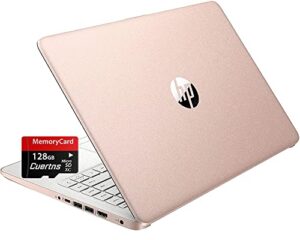 hp stream 14" hd thin and light laptop, intel celeron n4120, 16gb ram, 64gb emmc storage, long battery life, hd webcam, hdmi, rose gold, office 365 1-year, windows 11 s, 128gb cuertns microsd