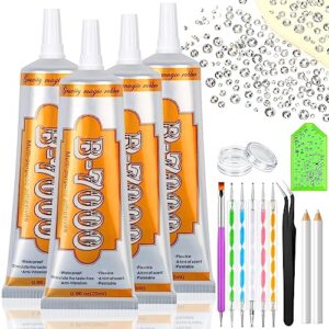 b7000 adhesive glue rhinestone kit, 4 x 15ml b-7000 clear craft glue with crystal flatback gems, rhinestone tools for fabric, cloth, shoes, nail art, diy jewelry making