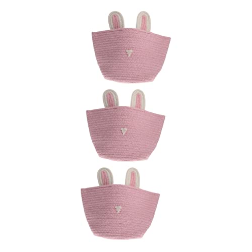 Zerodeko Bohemian Decor Boho Decor 3pcs Rope Rabbit Basket Snacks for Cute Pink Cotton Rope Home Decor Woven Basket