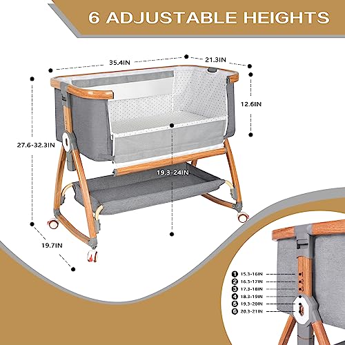 Mereryi Baby Bassinets Bedside Sleeper for Baby,Bassinet Bedside Sleeper with Wheels,Storage Basket,Mosquito Nets,Easy to Assemble Bassinet for Newborn/Infant,Adjustable Bedside Crib,Portable Baby Bed