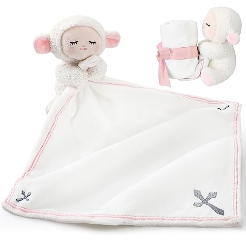 Kinlop Baptism Gifts for Baby Girl Baby Baptism Gifts for Boys Lamb Lovie Security Blankets with Christian Cross for First Communion Bedtime Blessings Gifts Soft Newborn Baby Toy Baby Showers (Pink)