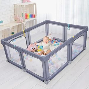 Foldable Baby Playpen, Ronipic Playpen for Babies and Toddlers, Adjustable Shape, Anti-Slip Base, 71"x59" Extra Large Baby Play Yards with Soft Breathable Mesh, Sturdy Baby Fence with Zipper Gate,Gray