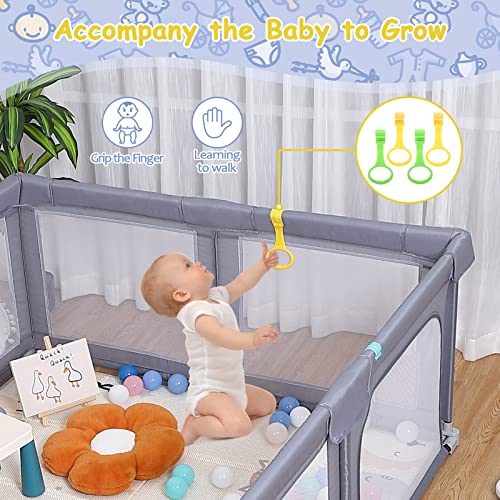 Foldable Baby Playpen, Ronipic Playpen for Babies and Toddlers, Adjustable Shape, Anti-Slip Base, 71"x59" Extra Large Baby Play Yards with Soft Breathable Mesh, Sturdy Baby Fence with Zipper Gate,Gray