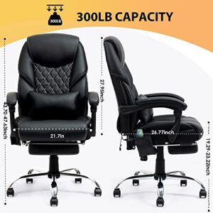 Massage Reclining Office Chair with Footrest, Home Office Chair with Lumbar Pillow, Comfortable Office Chair Computer Desk Chair with Height and Back Angle Adjustable, 280 lb Capacity, Black