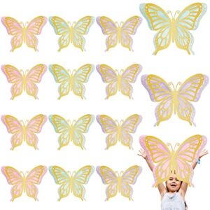 estune 15 pcs 3d large butterfly wall decor gold butterfly decorations paper butterfly wall stickers for girls kids birthday wedding baby shower party nursery room classroom bedroom decor 2 size