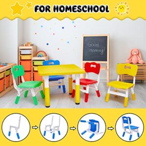 BBTO Kids Study Table and 4 Chair Set Height Adjustable Children Table and Chairs Set Kids Dining Table with Chairs for Toddler Ages 3-10, for Home, Daycare, Classroom, Easy to Wipe