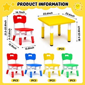 BBTO Kids Study Table and 4 Chair Set Height Adjustable Children Table and Chairs Set Kids Dining Table with Chairs for Toddler Ages 3-10, for Home, Daycare, Classroom, Easy to Wipe