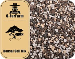 o-farfarm bonsai soil mix ready to use 2 quart, fast draining all purpose potting soil for bonsai tree, ideal for root development, made from akadama, lava rock, pumice and pine barks