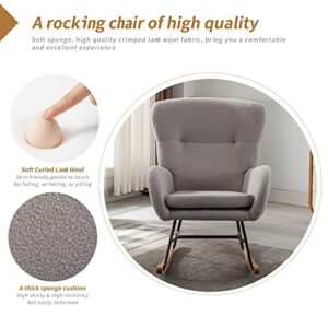 Westice Rocking Chair Rocker Glider Chair for Nursery Accent Teddy Upholstered Chair with Padded Seat & High Backrest Armchair Comfy Side Chair for Living Room Bedroom Offices (Gray)