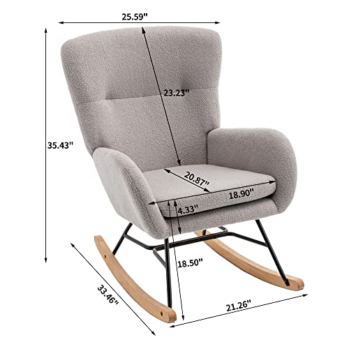 Westice Rocking Chair Rocker Glider Chair for Nursery Accent Teddy Upholstered Chair with Padded Seat & High Backrest Armchair Comfy Side Chair for Living Room Bedroom Offices (Gray)