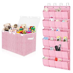 homyfort large toy box chest for girls, kids toy bin storage organizer with lid for babies,toddlers,nursery,playroom，pink shoe organizer over the door for girls