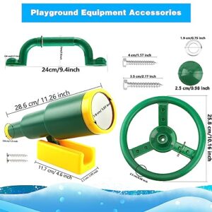 Haconba Playground Accessories Swingset Plastic Pirate Ship Steering Wheel Safety Handles Telescope for Kids Outdoor Playground Treehouse Jungle Gym Accessories (8 Pcs- Green,Blue,Yellow Set)