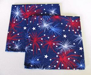 fireworks & stars patriotic cloth napkins (set of 2) made in usa patriotic cotton navy blue/red/white glitter