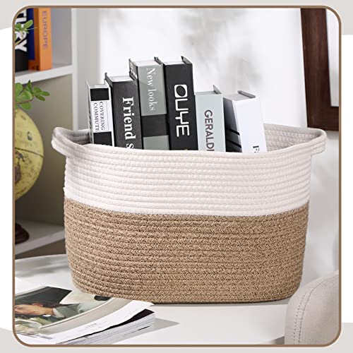 6 Pack Woven Rope Basket for Storage, Cotton Rope Storage Baskets for Blankets Woven Basket for Magazines Baby Toys Crafts Nursery Storage Bins for Classroom Storage Living Room 15x9 (Khaki White)