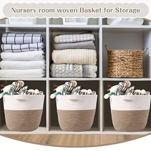 6 Pack Woven Rope Basket for Storage, Cotton Rope Storage Baskets for Blankets Woven Basket for Magazines Baby Toys Crafts Nursery Storage Bins for Classroom Storage Living Room 15x9 (Khaki White)