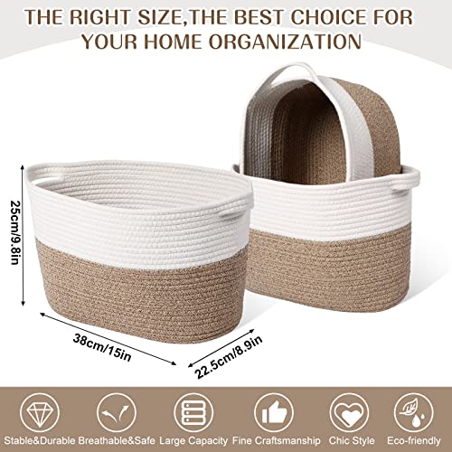 6 Pack Woven Rope Basket for Storage, Cotton Rope Storage Baskets for Blankets Woven Basket for Magazines Baby Toys Crafts Nursery Storage Bins for Classroom Storage Living Room 15x9 (Khaki White)