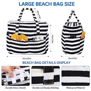 hatisan Beach Bag Waterproof Sandproof for Women Extra Large Beach Tote Bag Pool Bag with Zipper for Gym Grocery Travel with Wet Compartment(Stripe)