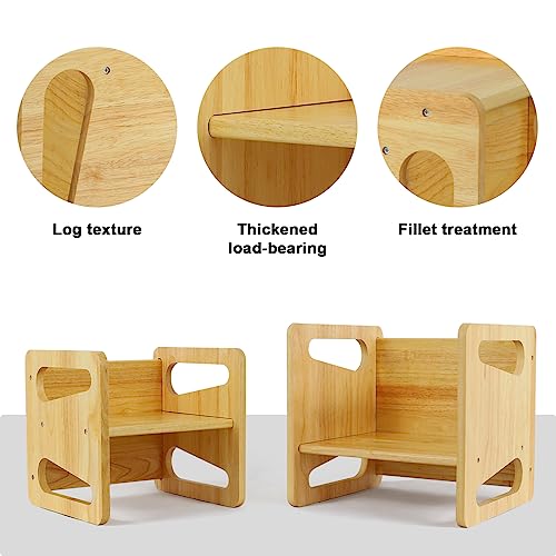 HYUNLAI Montessori Weaning Table and Chair Set Real Hardwood Students Multi-Use Cube Kitchen  Perfect Activity Table and Chair Set for Childre