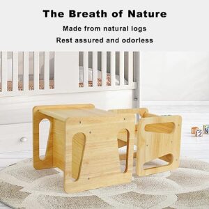 HYUNLAI Montessori Weaning Table and Chair Set Real Hardwood Students Multi-Use Cube Kitchen  Perfect Activity Table and Chair Set for Childre