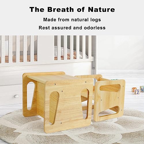 HYUNLAI Montessori Weaning Table and Chair Set Real Hardwood Students Multi-Use Cube Kitchen  Perfect Activity Table and Chair Set for Childre