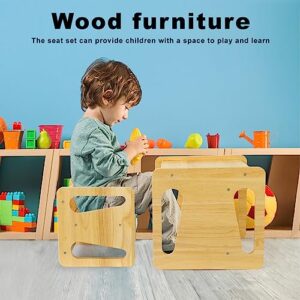 HYUNLAI Montessori Weaning Table and Chair Set Real Hardwood Students Multi-Use Cube Kitchen  Perfect Activity Table and Chair Set for Childre