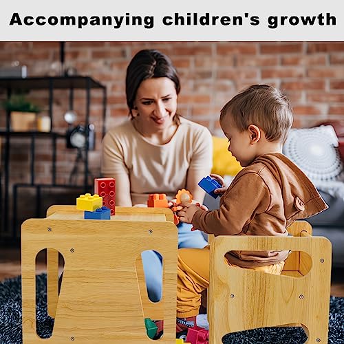 HYUNLAI Montessori Weaning Table and Chair Set Real Hardwood Students Multi-Use Cube Kitchen  Perfect Activity Table and Chair Set for Childre