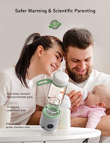 Momssy Portable Bottle Warmer, Baby Milk Warmer for Breastmilk Formula, Travel Bottle Warmer, Smart 4 Temperature Setting with USB Rechargeable Cordless, Auto Shut-Off, Multifunctional Bottle Warmer