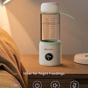 Momssy Portable Bottle Warmer, Baby Milk Warmer for Breastmilk Formula, Travel Bottle Warmer, Smart 4 Temperature Setting with USB Rechargeable Cordless, Auto Shut-Off, Multifunctional Bottle Warmer