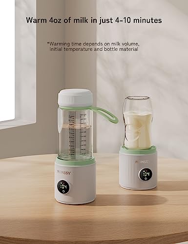 Momssy Portable Bottle Warmer, Baby Milk Warmer for Breastmilk Formula, Travel Bottle Warmer, Smart 4 Temperature Setting with USB Rechargeable Cordless, Auto Shut-Off, Multifunctional Bottle Warmer