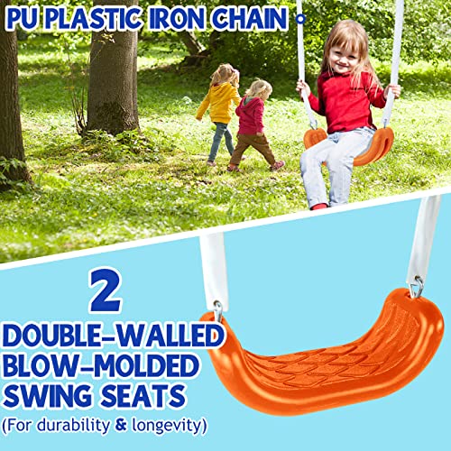 SMkidsport Swing Sets for Backyard with Slide, Basketball Hoop, Two Swing Seats and Gymnastics Rings, Playground Set for Kids Outdoor