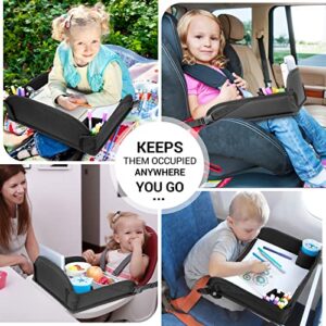 COOLBEBE Kids Travel Tray for Toddler Car Seat, Travel Tray for Airplane, Toddler Car Seat Lap Tray, Collapsible Car Seat Tray with Storage, Carseat Table Tray for Kids Travel Activities, Black