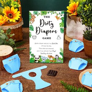 BBTO 51 Pcs Dirty Diaper Wooden Game Sign Baby Shower Game Sign Dirty Diaper Instruction Sign 50 Pcs Mini Diapers Cute Felt Diaper for Game Gender Neutral Party Baby Shower Game (Animal)