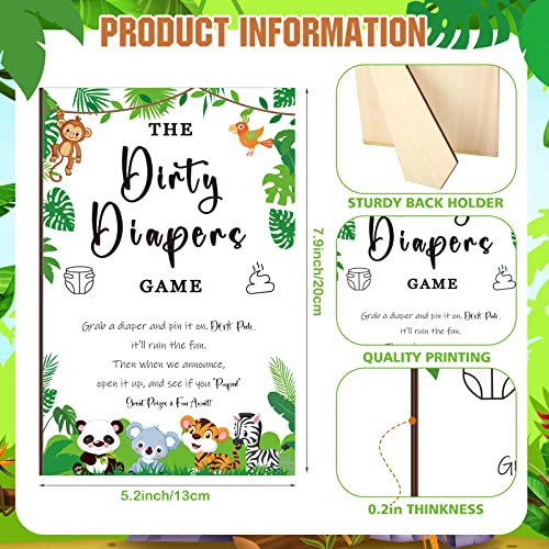 BBTO 51 Pcs Dirty Diaper Wooden Game Sign Baby Shower Game Sign Dirty Diaper Instruction Sign 50 Pcs Mini Diapers Cute Felt Diaper for Game Gender Neutral Party Baby Shower Game (Animal)