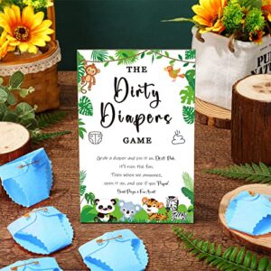 BBTO 51 Pcs Dirty Diaper Wooden Game Sign Baby Shower Game Sign Dirty Diaper Instruction Sign 50 Pcs Mini Diapers Cute Felt Diaper for Game Gender Neutral Party Baby Shower Game (Animal)