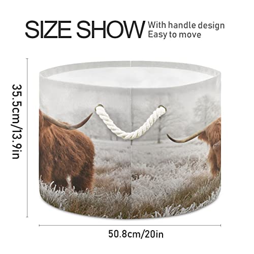 KLL Custom Large Capacity Toys Storage Bin with Cotton Rope Handle Personalized Name Clothes Storage Baskets Laundry Hamper Holiday Ornament Storage Organizer Scottish Highland Cow