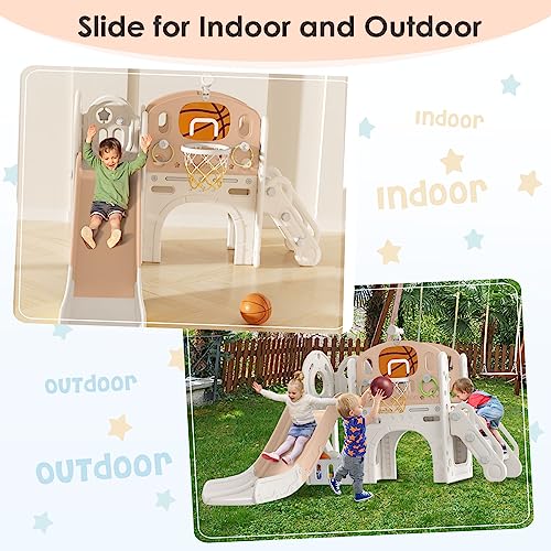 BIERUM 9 in 1 Toddler Slide, Kid Slide for Toddlers Age 1-3 with Ring Toss, Basketball Hoop, and Telescope, Indoor Outdoor Slide Toddler Playset Toddler Playground