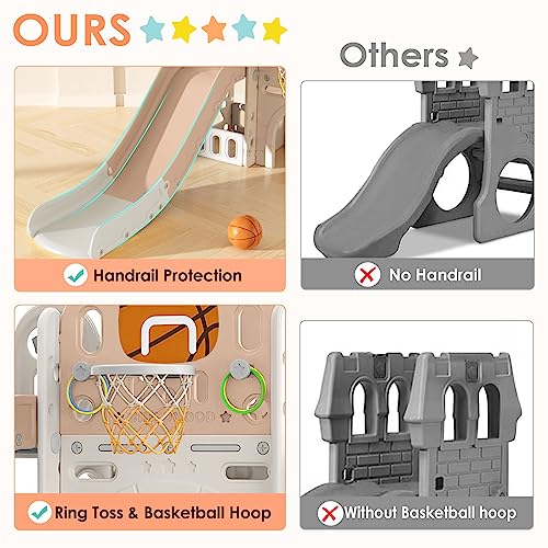 BIERUM 9 in 1 Toddler Slide, Kid Slide for Toddlers Age 1-3 with Ring Toss, Basketball Hoop, and Telescope, Indoor Outdoor Slide Toddler Playset Toddler Playground