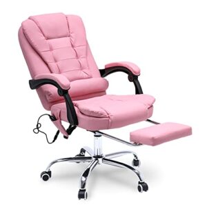 belandi massage office chair, ergonomic executive computer chair w/foot rest, pu leather executive office chair w/heated, padded armrest, high back swivel recliner for office home study (pink)