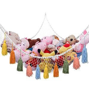 lxunyi stuffed animal net or hammock, net for stuffed animals, plush toy net hammock for stuffed animals with tassels corner hanging mesh toys stuffy net hammock for wall