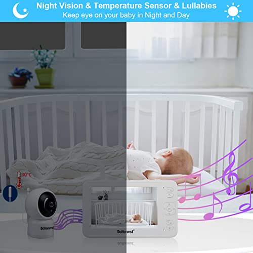 DoHonest Baby Monitor with Camera and Audio - HD 1080P 5" Color Screen Wireless Infant Video Camera Remote Pan No WiFi Night Vision 2-Way Talk Temperature 1000ft Range Ideal for Gifts