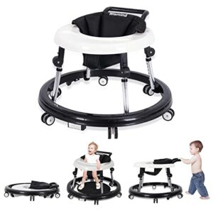 wismind baby walker foldable with 9 adjustable heights, baby walkers and activity center for boys girls babies 6-12 months, baby walker and bouncer combo with wheels portable anti-rollover