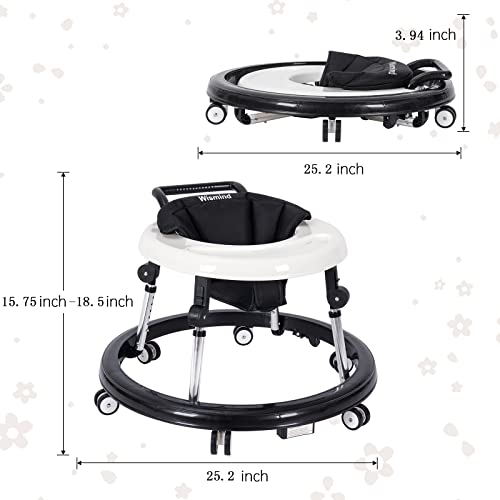 Wismind Baby Walker Foldable with 9 Adjustable Heights, Baby Walkers and Activity Center for Boys Girls Babies 6-12 Months, Baby Walker and Bouncer Combo with Wheels Portable Anti-Rollover