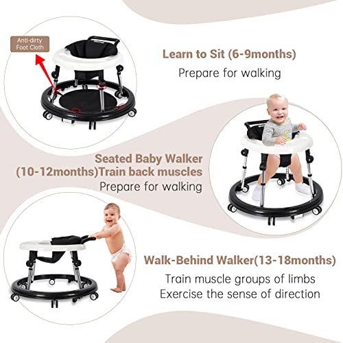 Wismind Baby Walker Foldable with 9 Adjustable Heights, Baby Walkers and Activity Center for Boys Girls Babies 6-12 Months, Baby Walker and Bouncer Combo with Wheels Portable Anti-Rollover