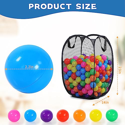 GeerWest Ball Pit Balls for Toddlers - Plastic Balls for Kids Ball Pit - Ball Pit Balls 100 with Mesh Popup Hamper for Storage - Ideal for Birthday Party Playground Pool Indoor Outdoor Games